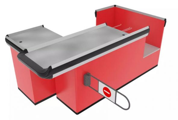 Payment desk with plastic bag dispenser and supermarket entrance - Việt ...