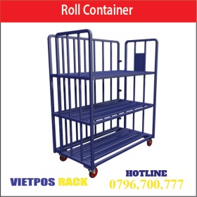 Folding 3-tier roll cage trolley | VietPOS Rack