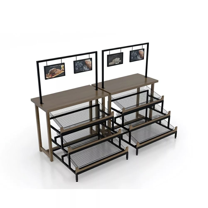 Wooden and metal cake display rack VPOS-BR-06 | VietPOS Rack