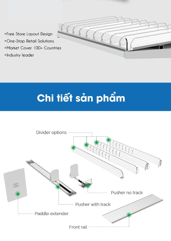 Spring Loaded Slow Feed Shelf Pusher System - VPOS-SP-H-02 - Việt POS Rack