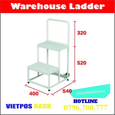 2 floors white LT-4 warehouse ladder - Việt POS Rack