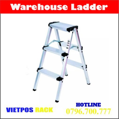 Foldable 3-step A-frame aluminum warehouse ladder - Việt POS Rack