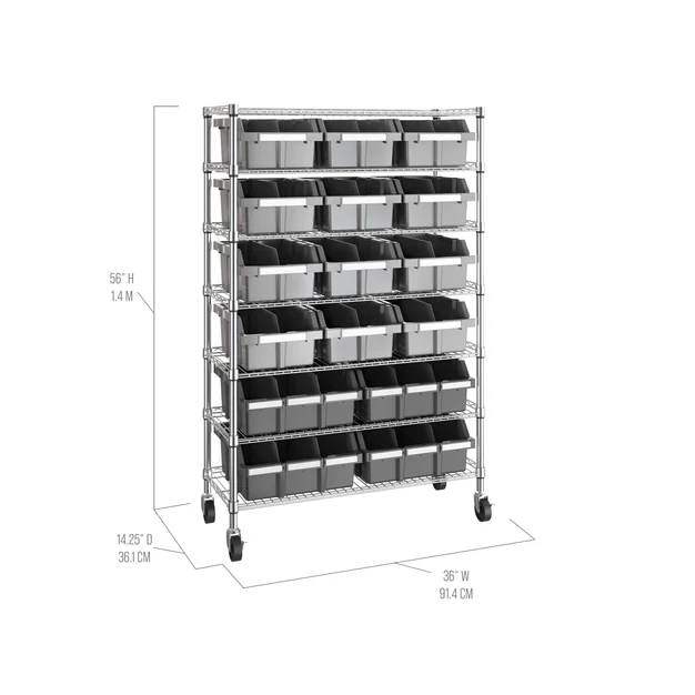 36" Wide 7-Tier Rack with 16 Sliding HIPP Bins – 800 lb C...
